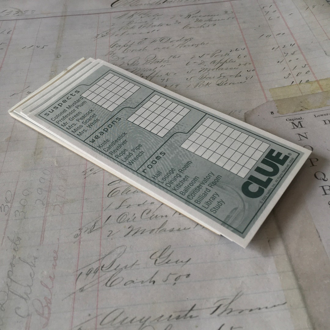 CLUE Score Sheets / 50 Vintage Clue Replacement Score Sheets Great for ...