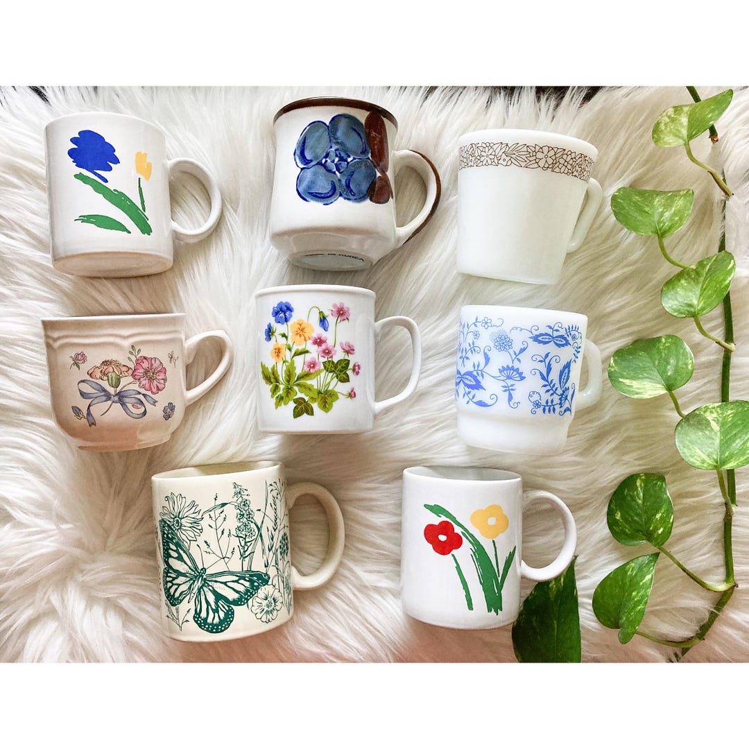 Vintage Floral Mugs, Vintage Flower Mugs, Vintage Pottery Mugs, Vintage ...