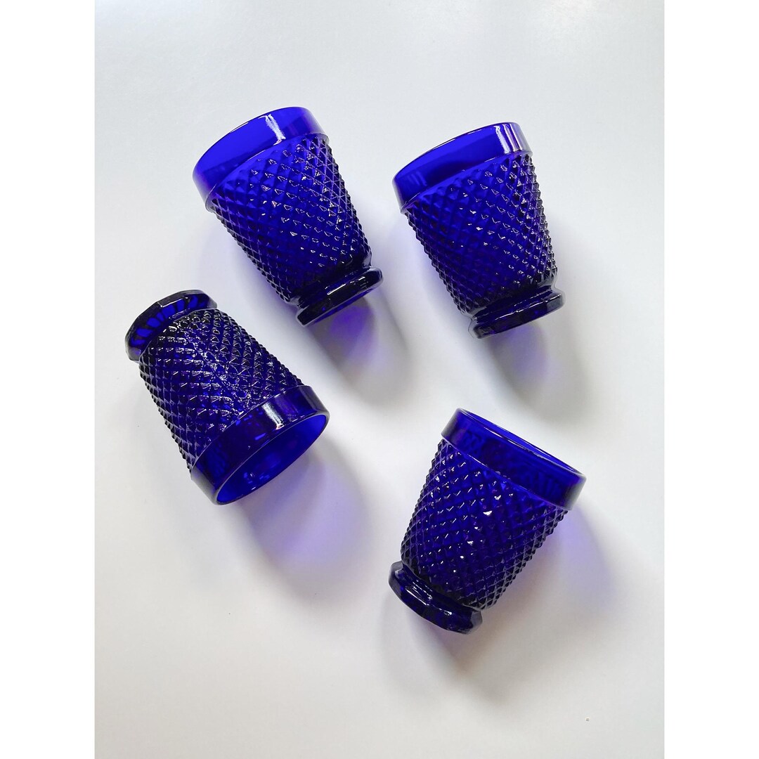 Set of 4 Vintage Cobalt Blue Diamond Point Tumblers, 1930s Art Deco ...