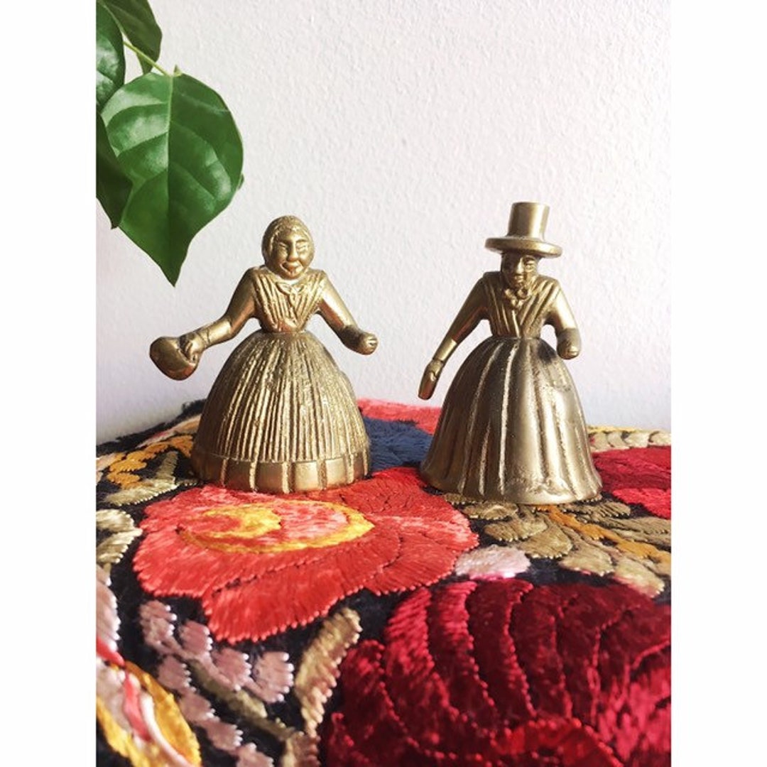 Set of 2 Vintage Brass Welsh Lady Bells, Figural Brass Bell, Rustic ...