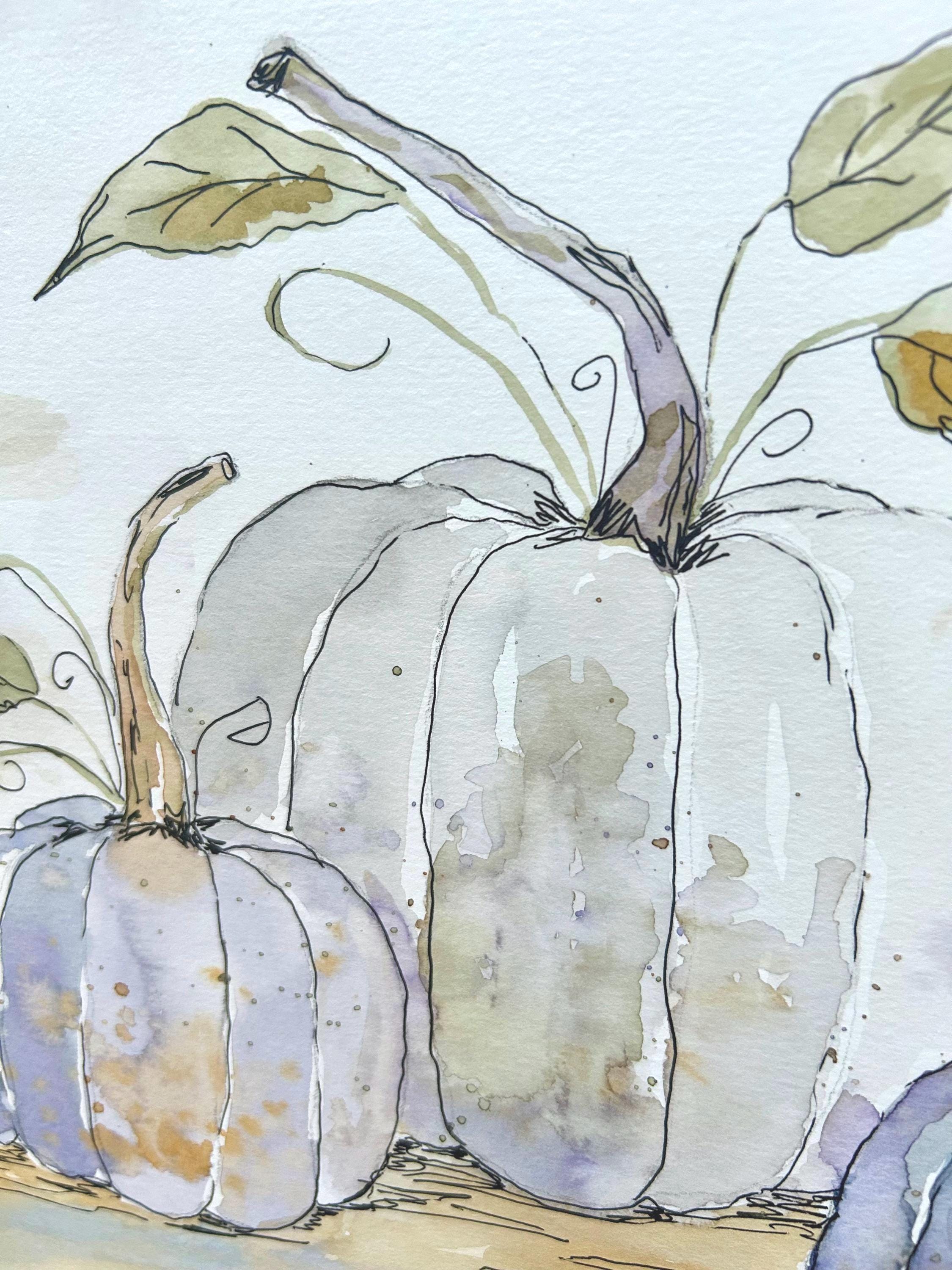 Watercolor Painting Pumpkin Fall Original Art, Wall Decor Farmhouse ...