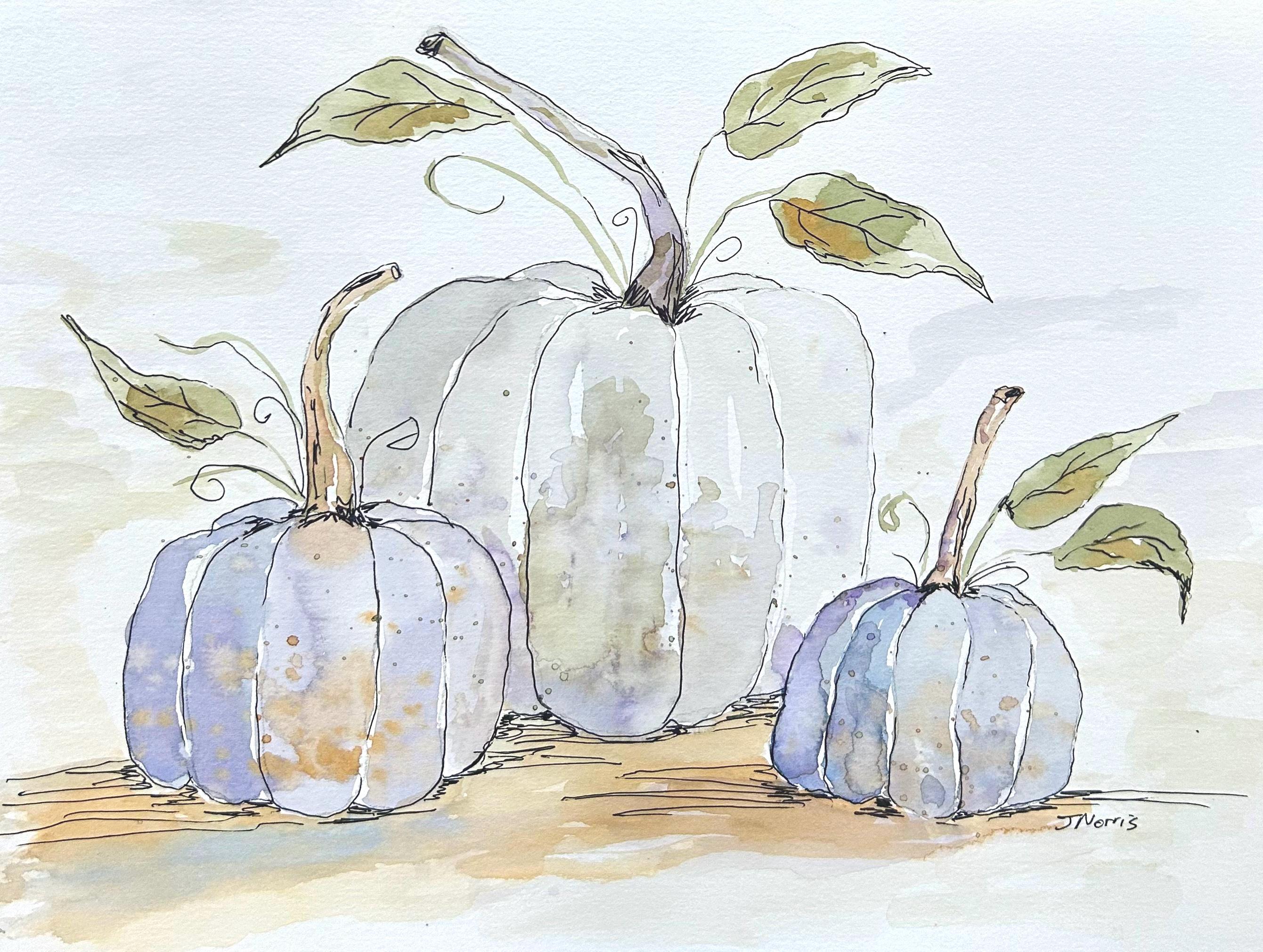 Watercolor Painting Pumpkin Fall Original Art, Wall Decor Farmhouse ...