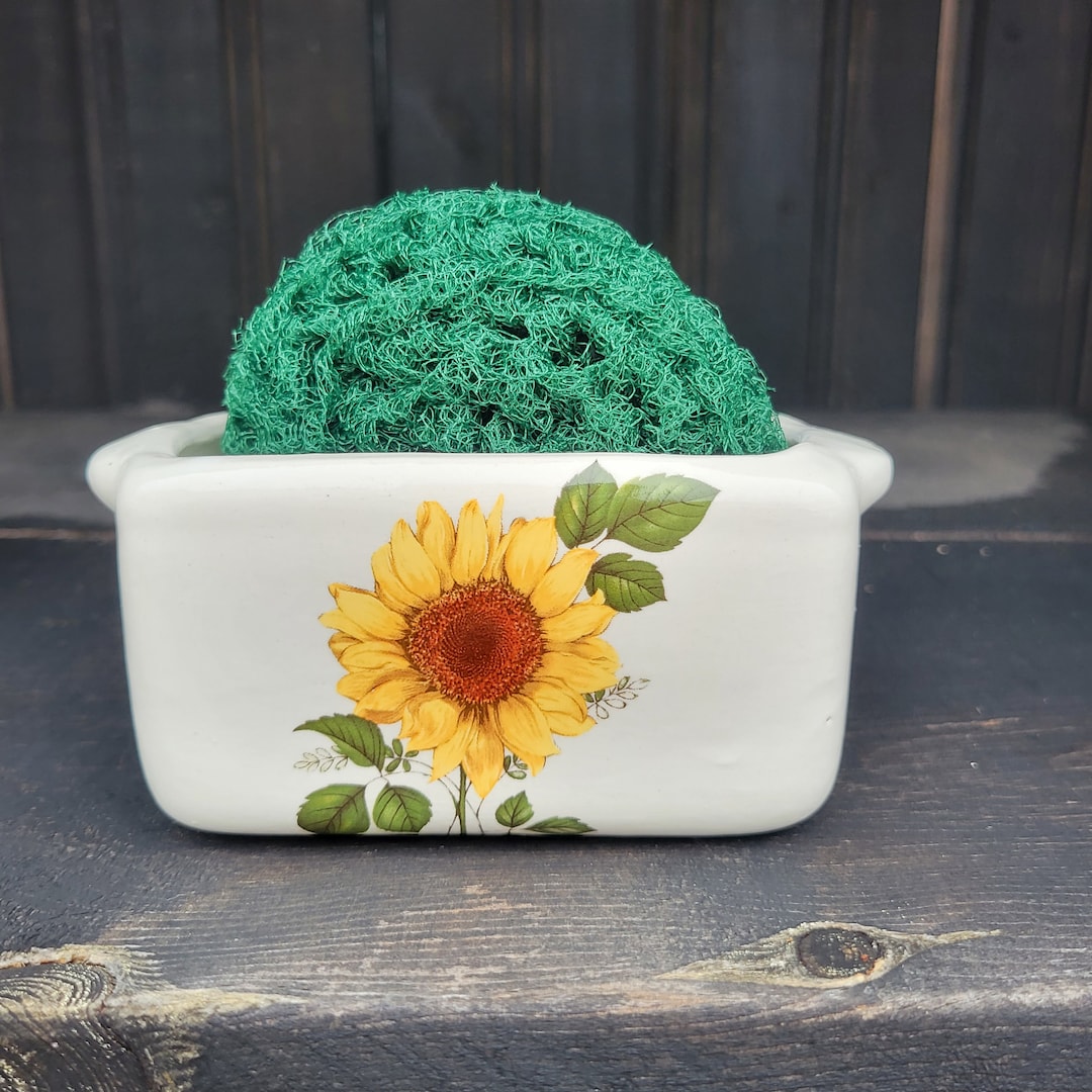 Farmhouse White With Sunflower Motif Sm Scrubbie/sponge/scrubby Holder ...