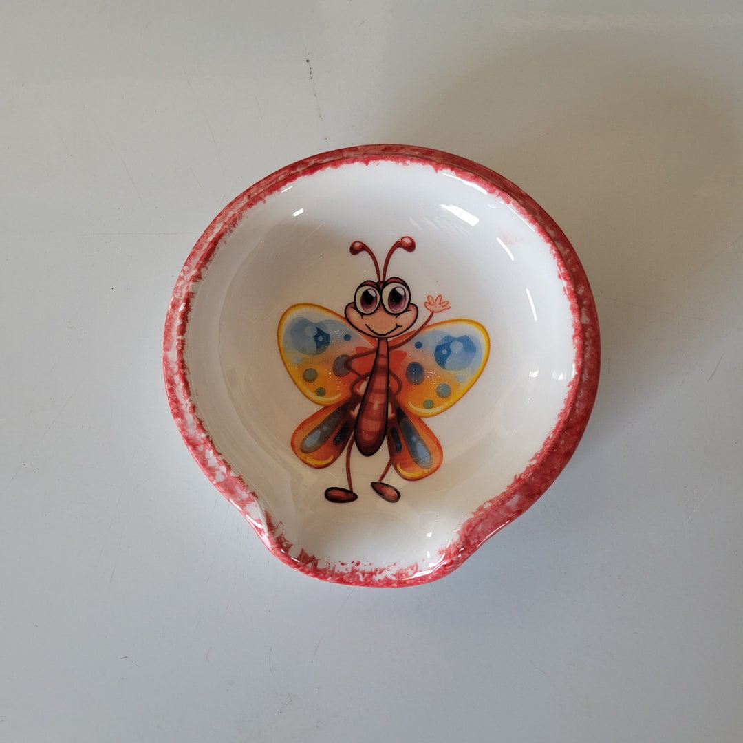 Red Bug Motif Scoop Style Spoon Rest With Hand Sponged Red Trim - Etsy