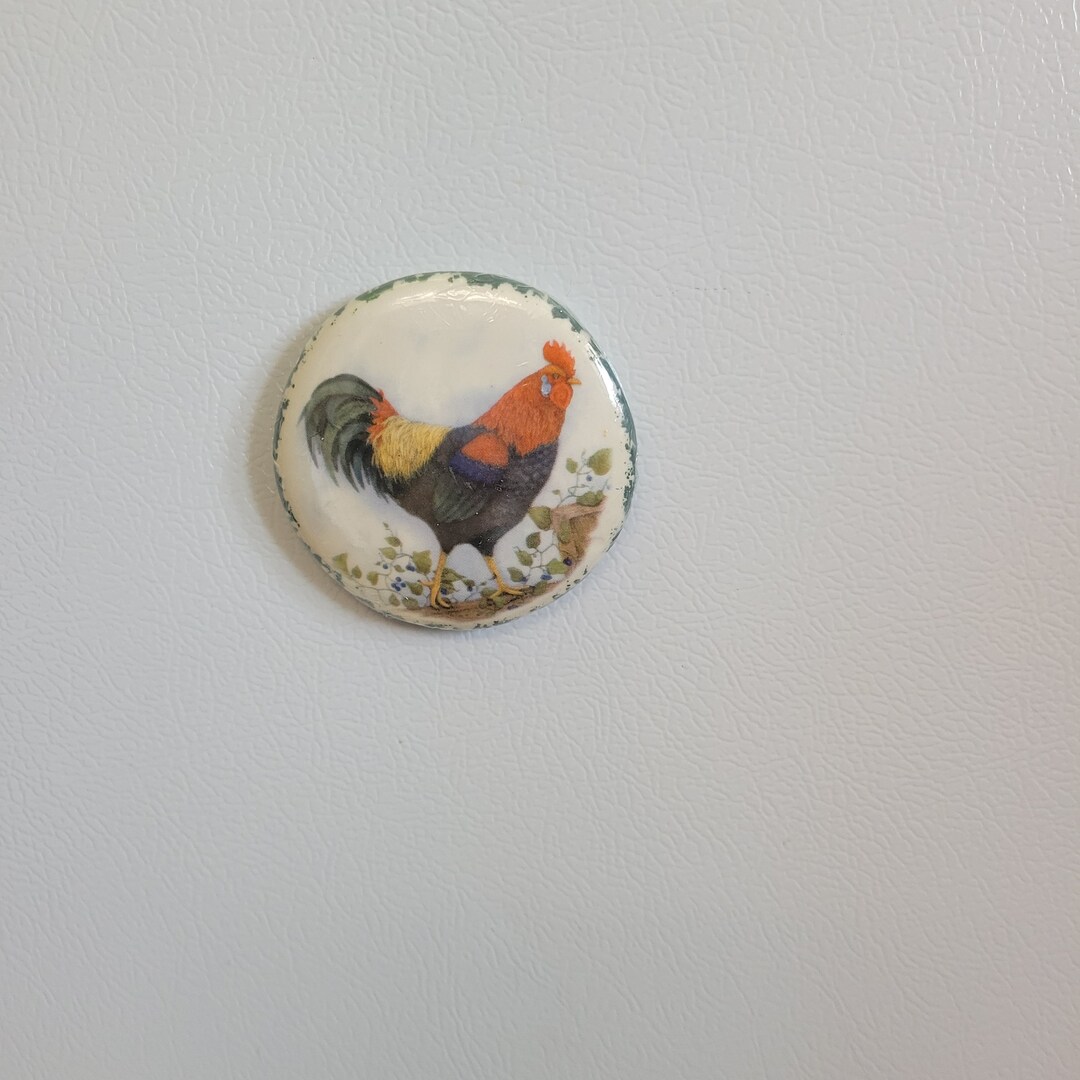 Rooster Chicken Ceramic Magnet With Hand Sponged Green Trim - Etsy
