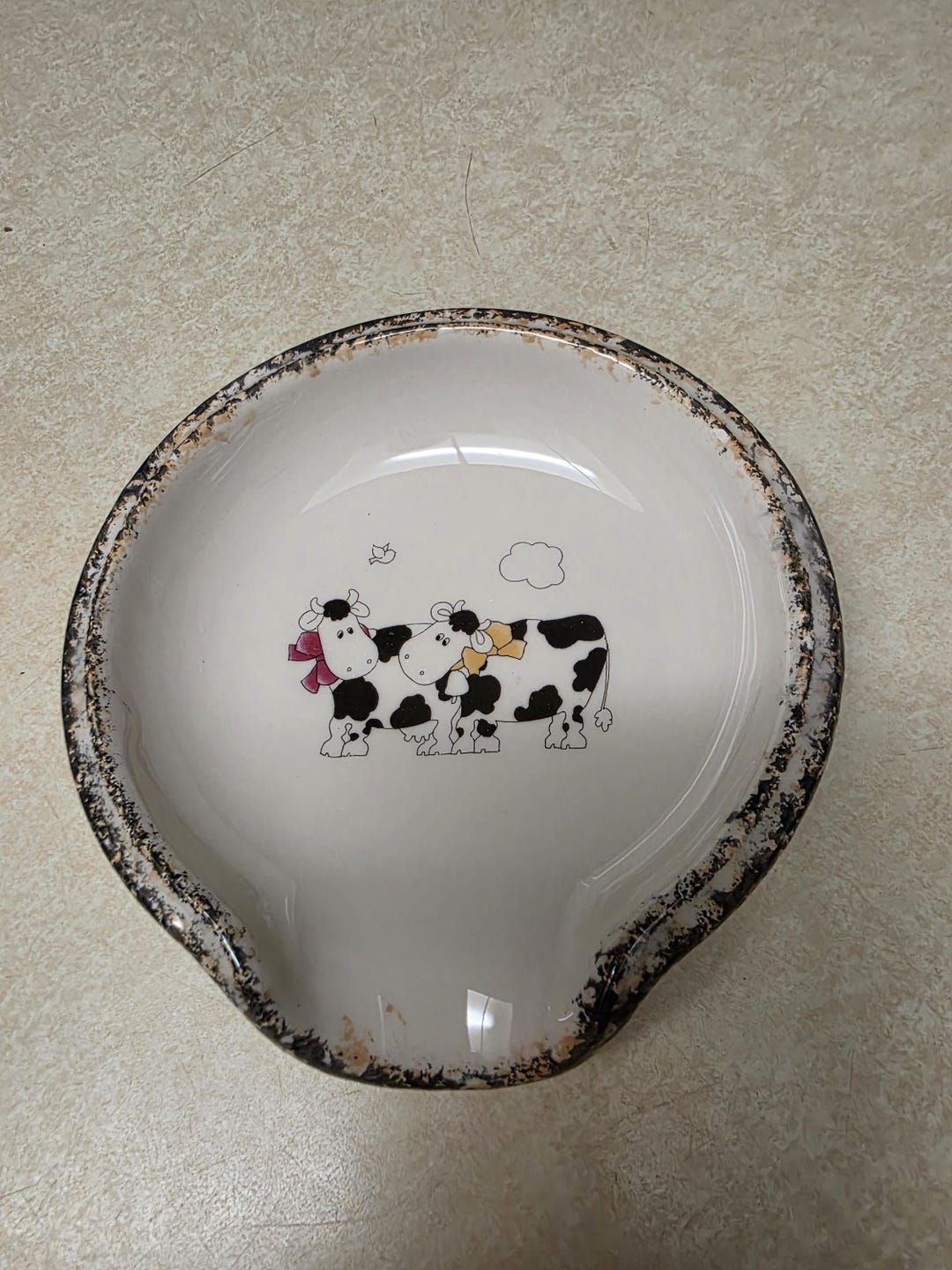 Handcrafted Ceramic Cow Spoon Rest, Sponged Trim - Etsy
