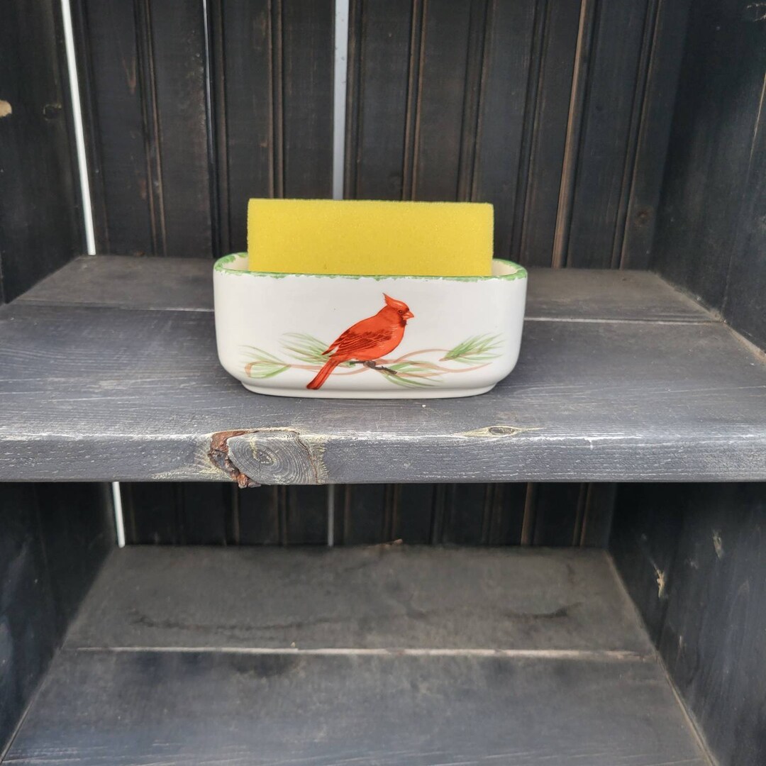 Cardinal on Hand Painted Branch Large Sponge/sos/scrubbie Holder With ...