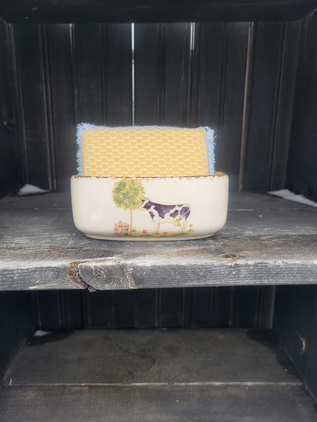 Cow Motif Large Ceramic Sos/sponge/scrubbie/scrubby Holder - Etsy
