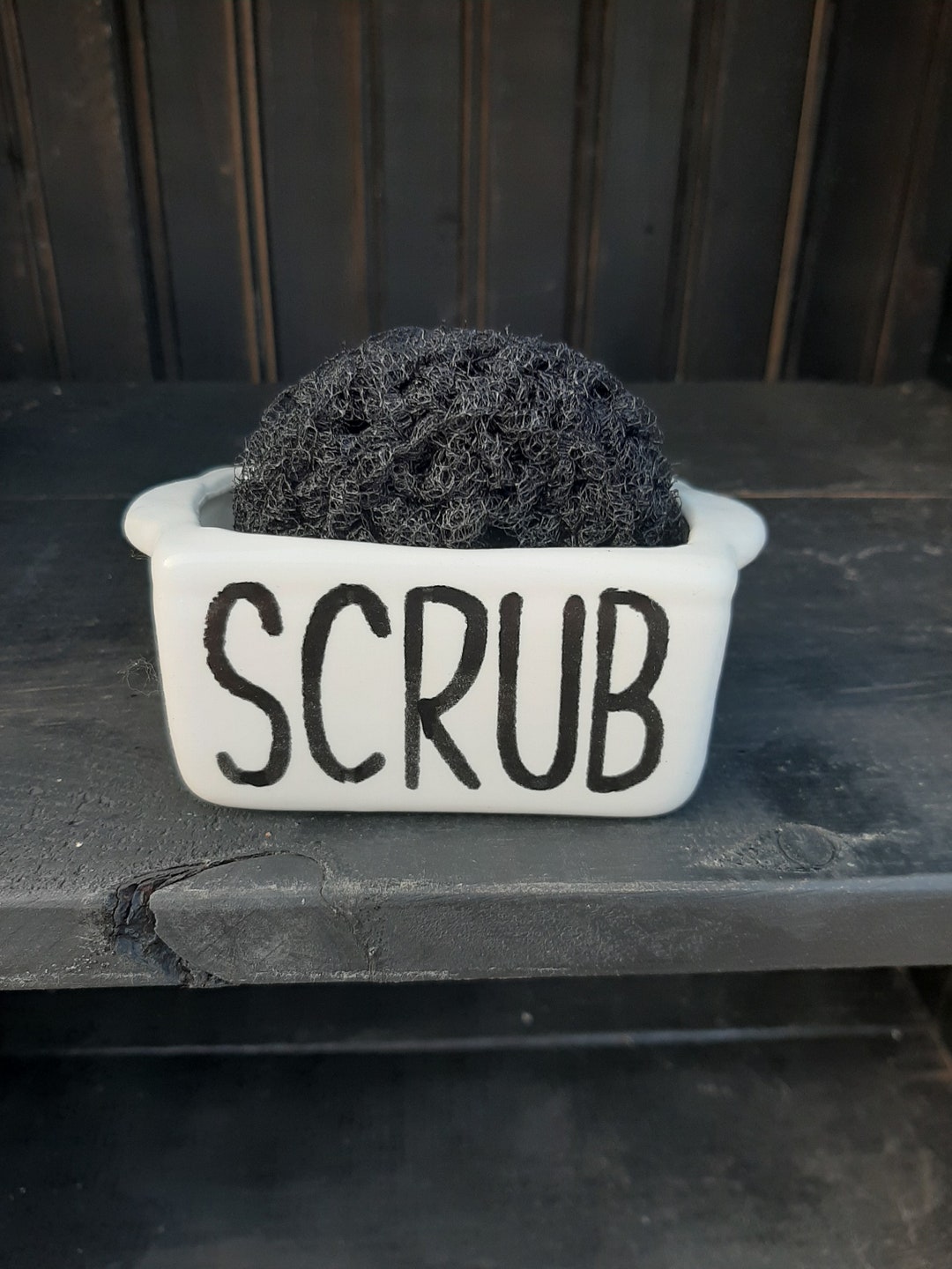 Farmhouse Hand Stenciled Small "scrub" Ceramic Scrubbie/sponge/scrubby ...