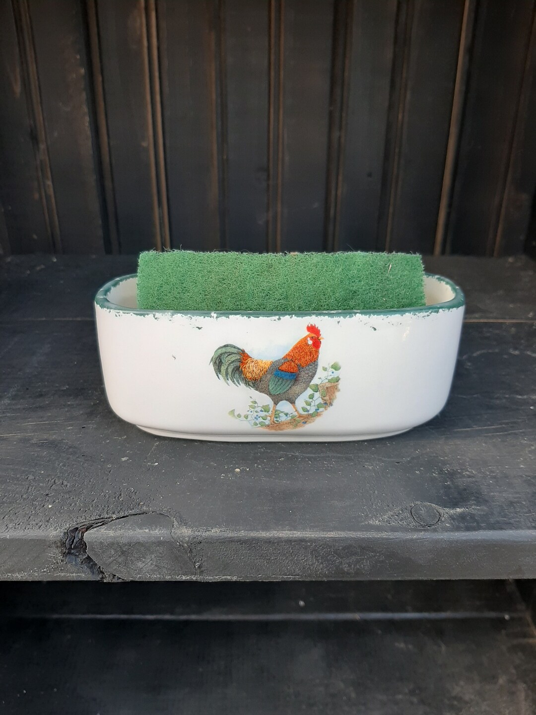 Green Rooster Large Ceramic Sponge/sos Pad/scrubbie/scrubby Holder (78 ...