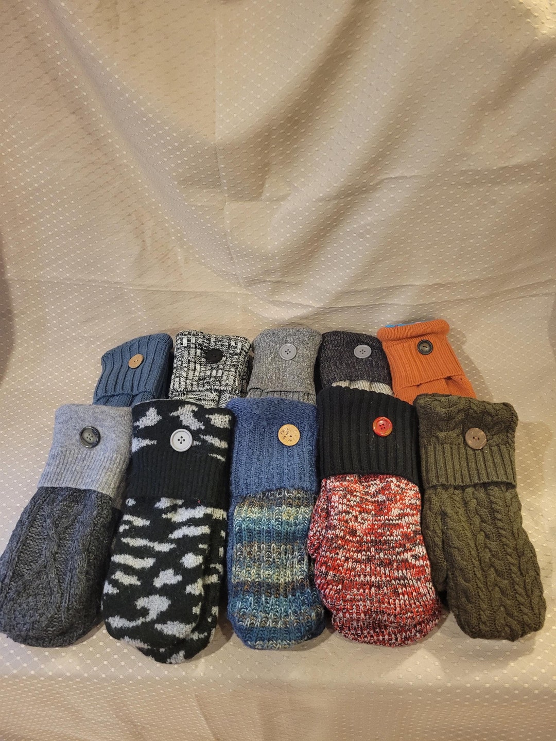 Bulk Lot of 10 Pairs of Handmade Upcycled Fleece Lined Sweater Mittens ...