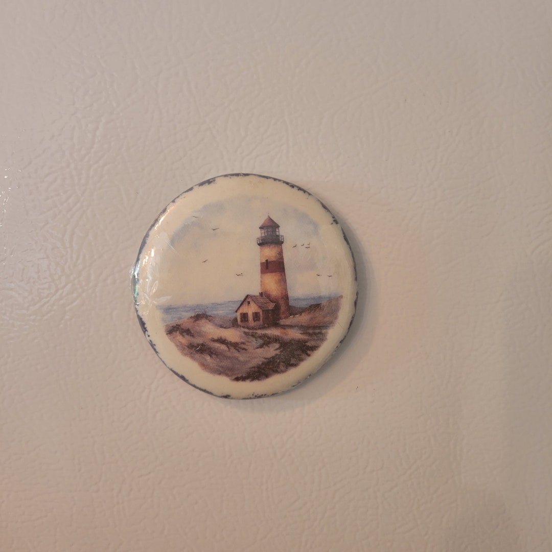 Lighthouse Motif Ceramic Magnet With Hand Sponged Blue Trim - Etsy