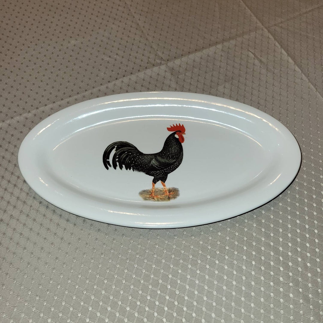 Rooster Motif Medium Oval Ceramic Platter - Etsy