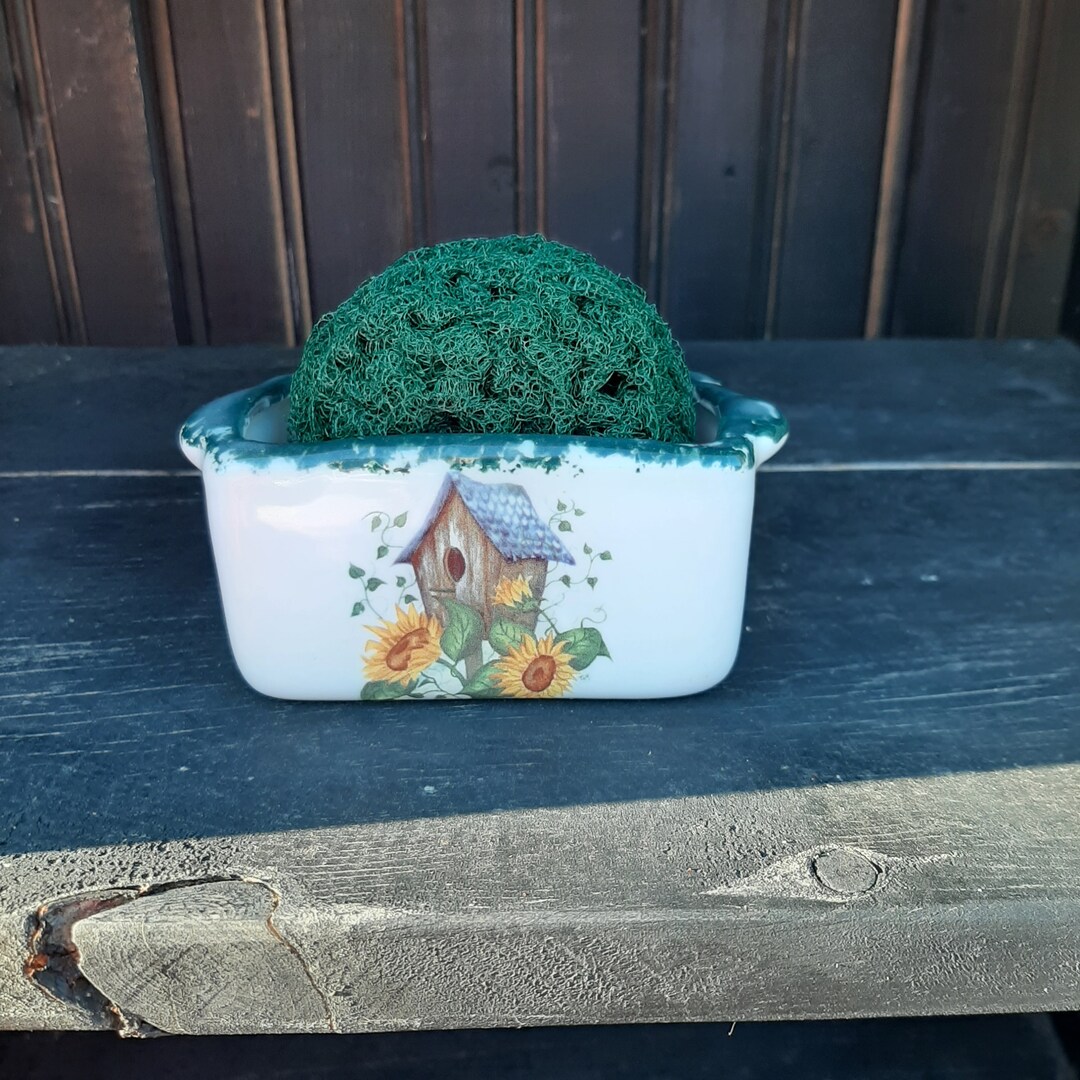 Green Birdhouse and Sunflower Small Scrubby/scrubbie Holder With Green ...