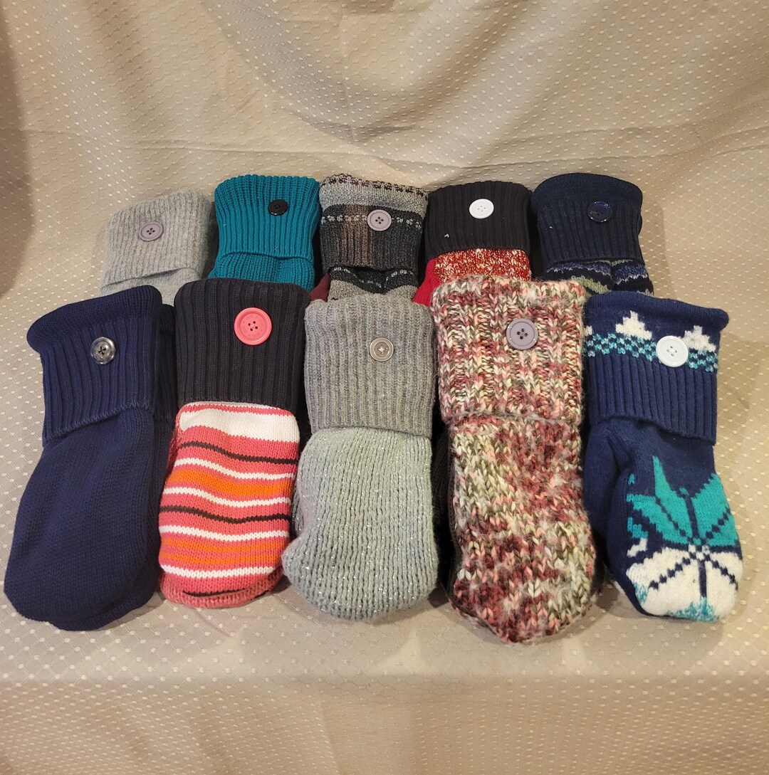 Bulk Lot of 10 Pairs of Handmade Upcycled Fleece Lined Sweater Mittens ...