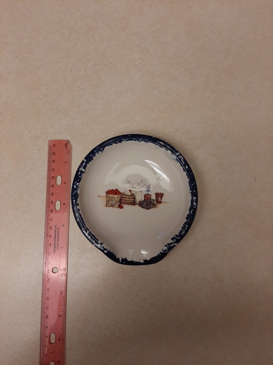 Country "hobby Farm" Motif Scoop Style Spoon Rest With Blue Hand ...