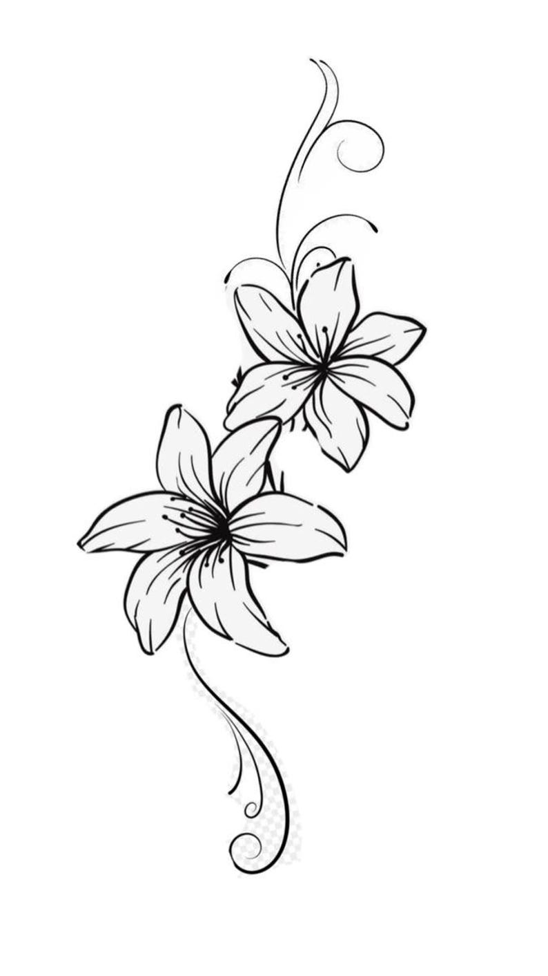 Lily Flower Tattoo Design, Floral Vine Line Art, Elegant Botanical ...