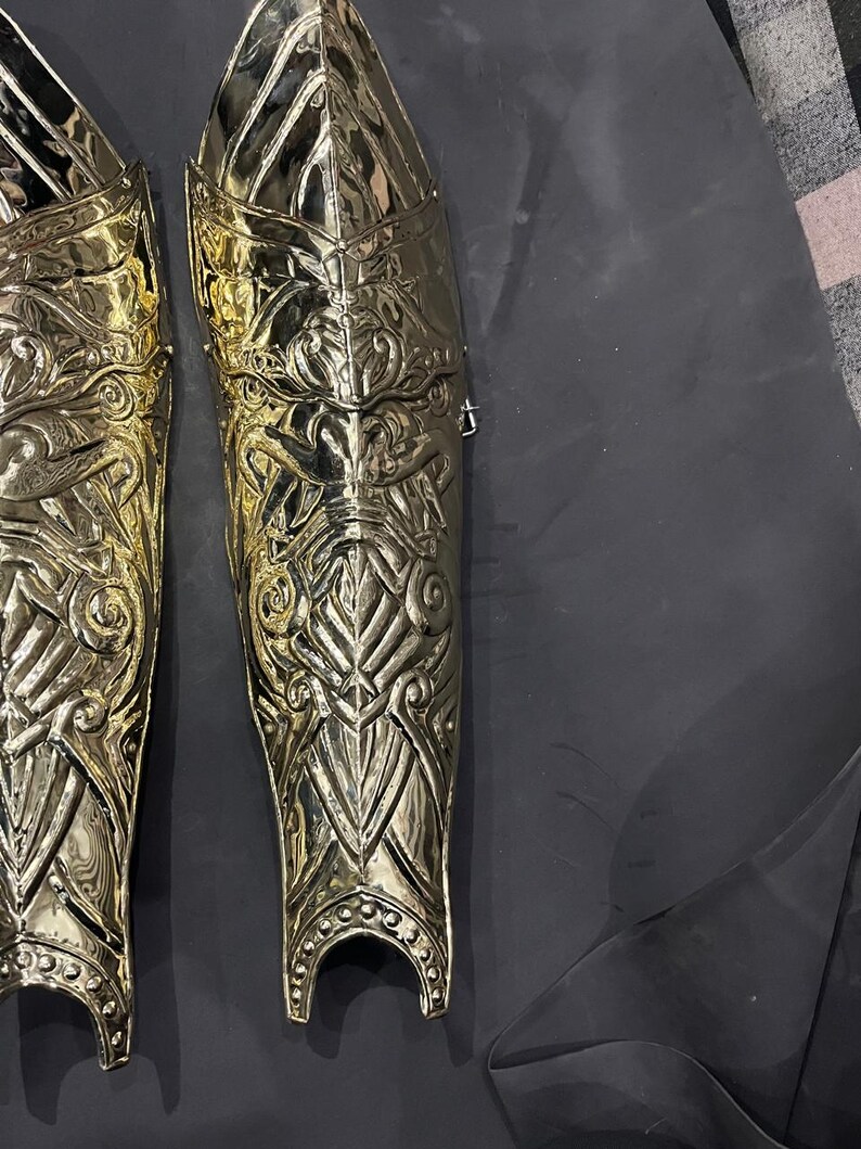 Handmade Embossed Mild Steel Greaves and Knee Armor Pair, Gothic Knight ...