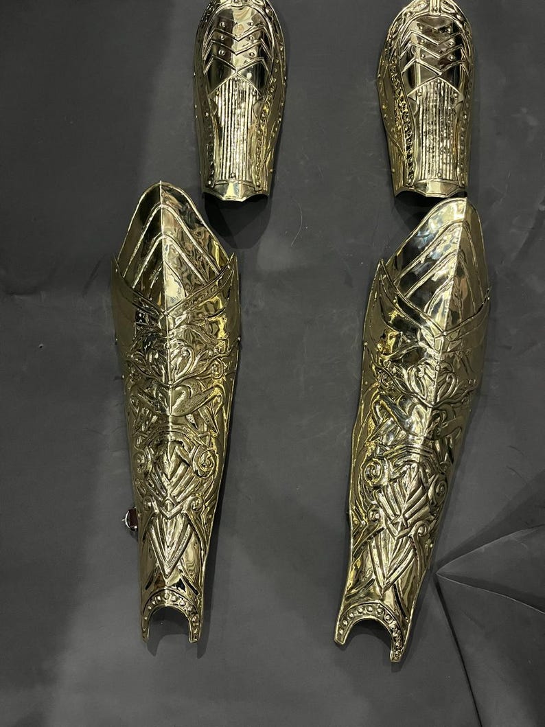 Handmade Embossed Mild Steel Greaves and Knee Armor Pair, Gothic Knight ...