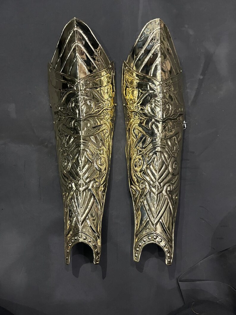 Handmade Embossed Mild Steel Greaves and Knee Armor Pair, Gothic Knight ...