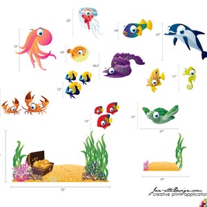 Large Ocean Wall Decals, Deep Sea Treasure Fabric Wall Decal Set, Ocean ...