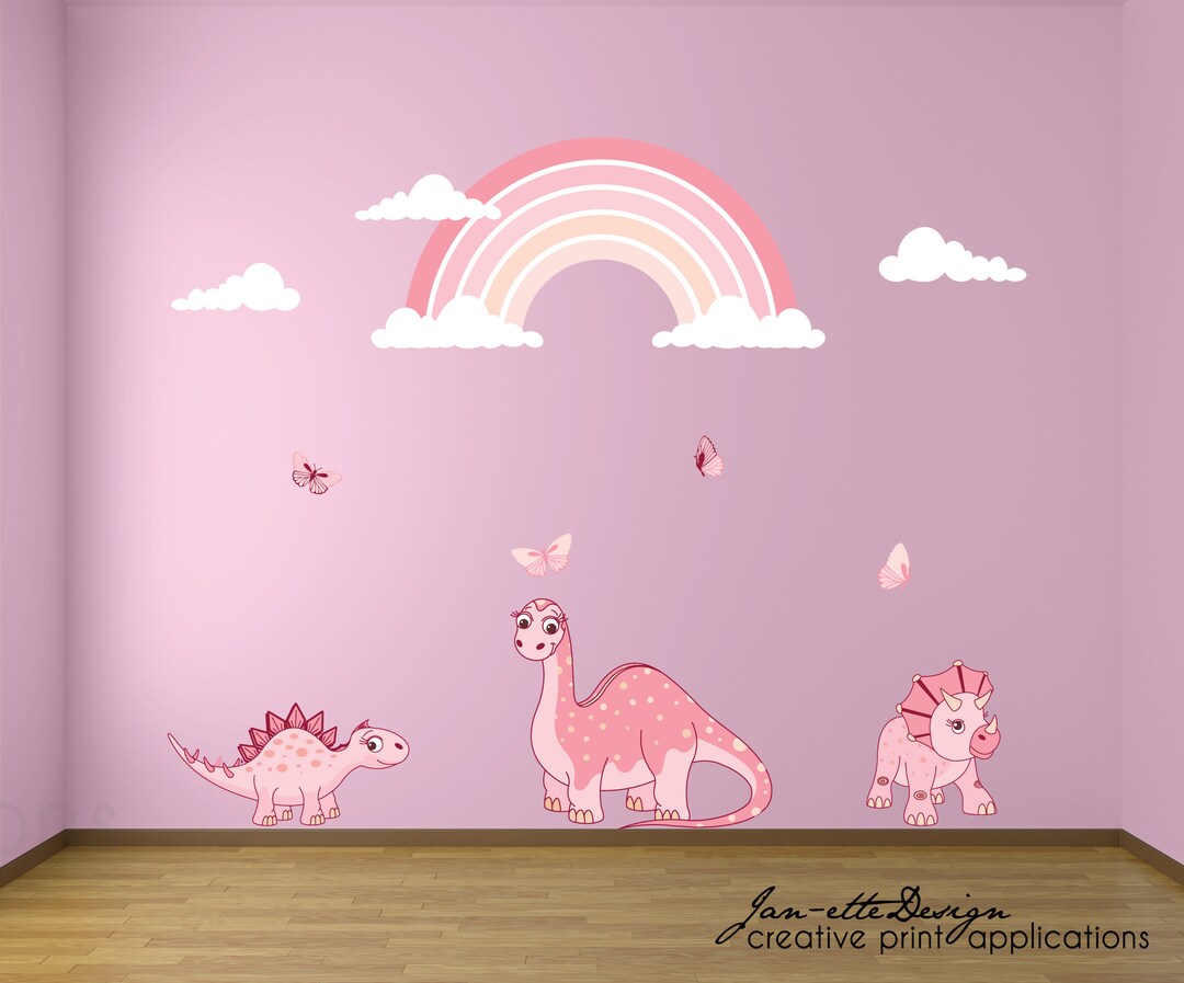 Pink Rainbow and Dinosaur Fabric Wall Decals, Removable and Easy to ...