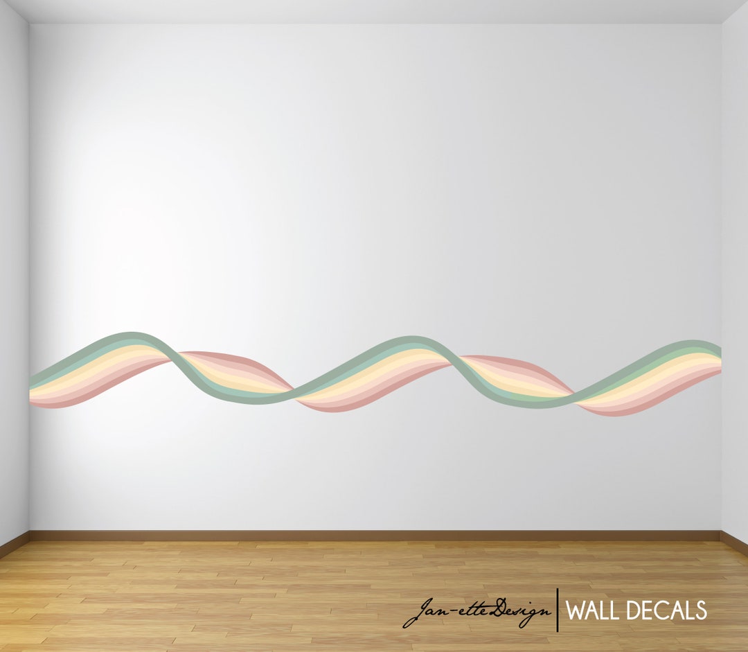 Rainbow Wall Border, Neutral Color Wavy Rainbow Wallpaper, Removable ...