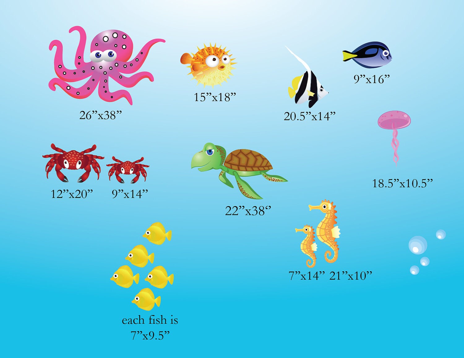 Large Fish and Ocean Theme Fabric Wall Decals Fish Wall | Etsy