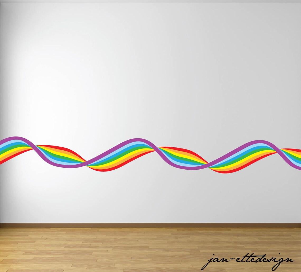 Rainbow Wall Border Wavy Rainbow Ribbon Wall Border Removable - Etsy