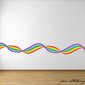 Rainbow Wall Border, Wavy Rainbow Ribbon Wall Border Removable Fabric ...