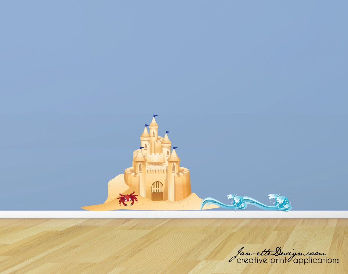 Beach Wall Stickers Sandcastle and Ocean Waves Fabric Wall - Etsy