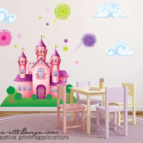Large Pink Princess Castle Fabric Wall Decal Removable and - Etsy