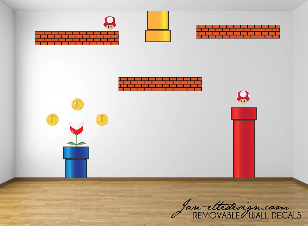 Gaming Wall Decor,removable Fabric Wall Decals,video Game Bricks and ...