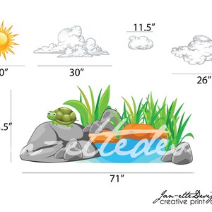 Kids Wall Decals,turtle and Pond Fabric Wall Decal Set,sun and Clouds ...