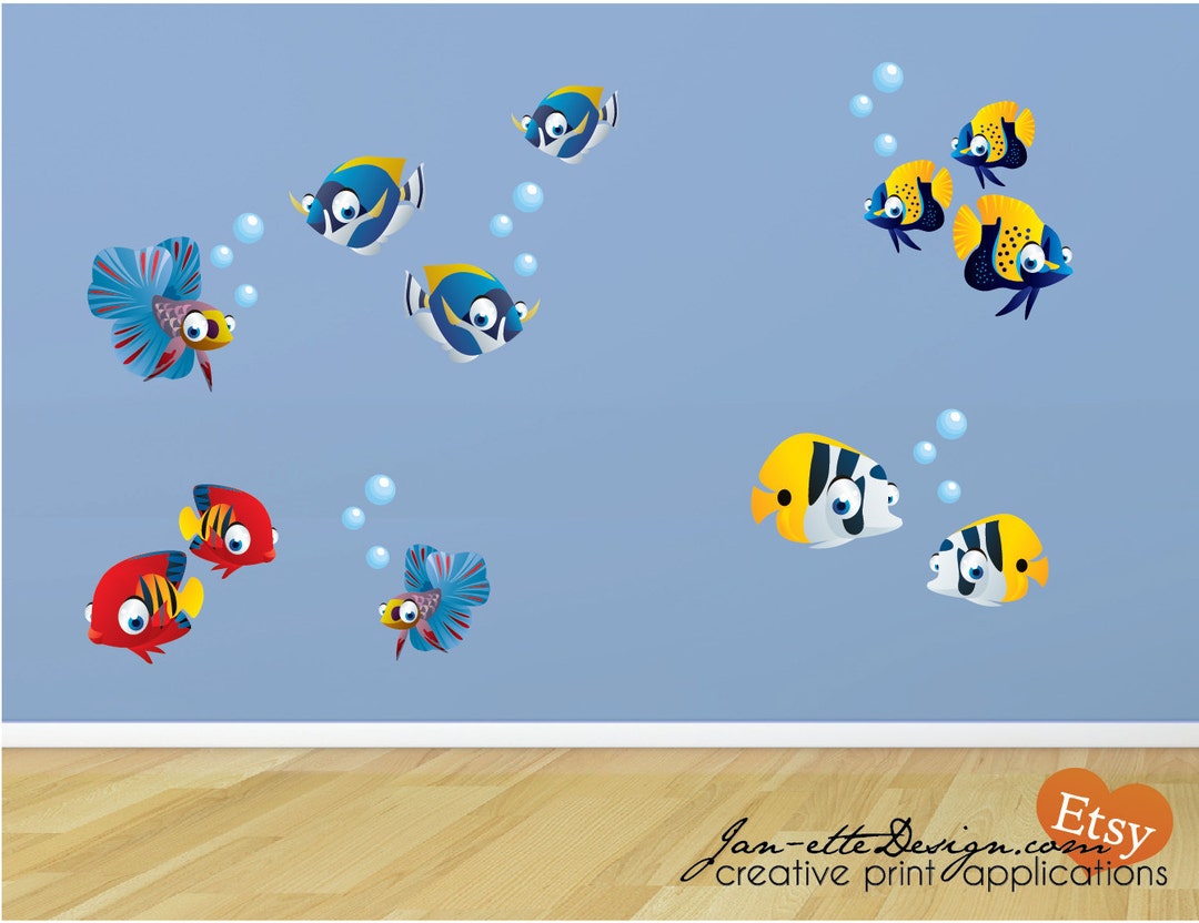 Ocean Wall Decals,colorful Tropical Fish Fabric Wall Decal Set,large ...