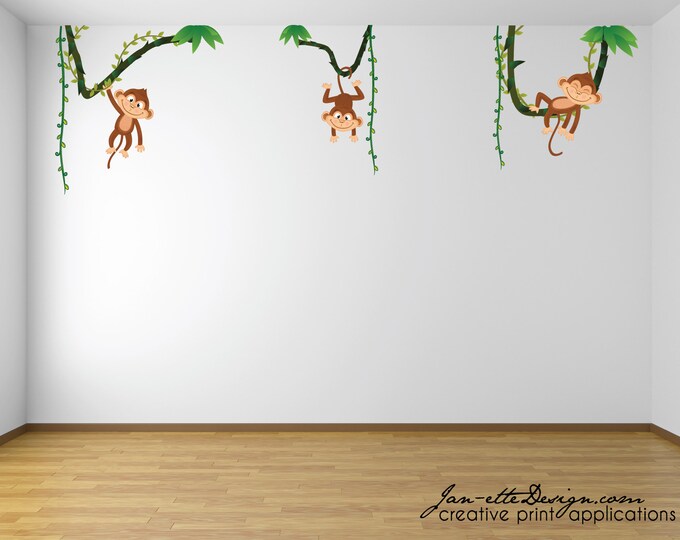 Monkey Nursery Fabric Wall Decalscute Little Monkeys Hanging - Etsy