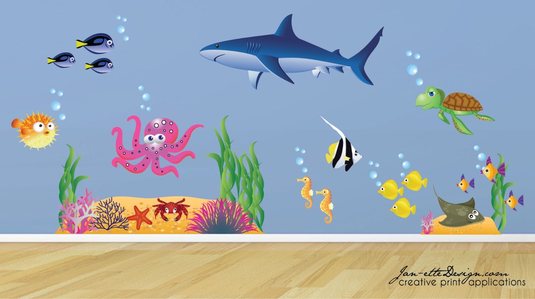 Ocean Wall Decals,kids Ocean Theme Wall Stickers,fish and Under the Sea ...