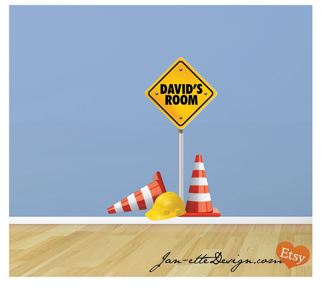 Boys Wall Decals, Construction Sign Fabric Wall Decal, Removable and ...