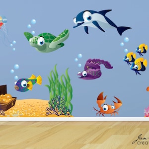Large Ocean Wall Decals, Deep Sea Treasure Fabric Wall Decal Set, Ocean ...