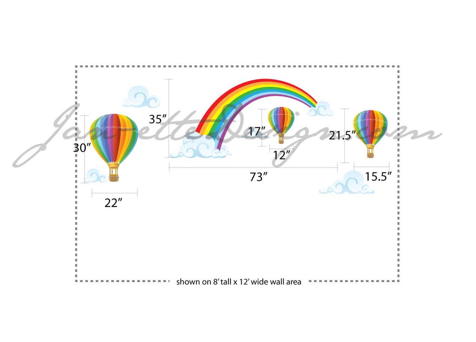 Rainbow Hot Air Balloons Fabric Wall Decalsremovable and - Etsy
