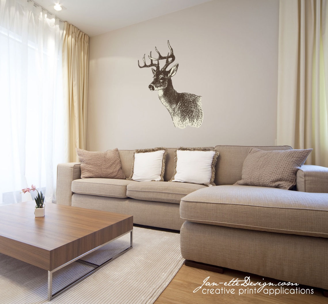 Rustic Deer Head Fabric Wall Decal - Etsy