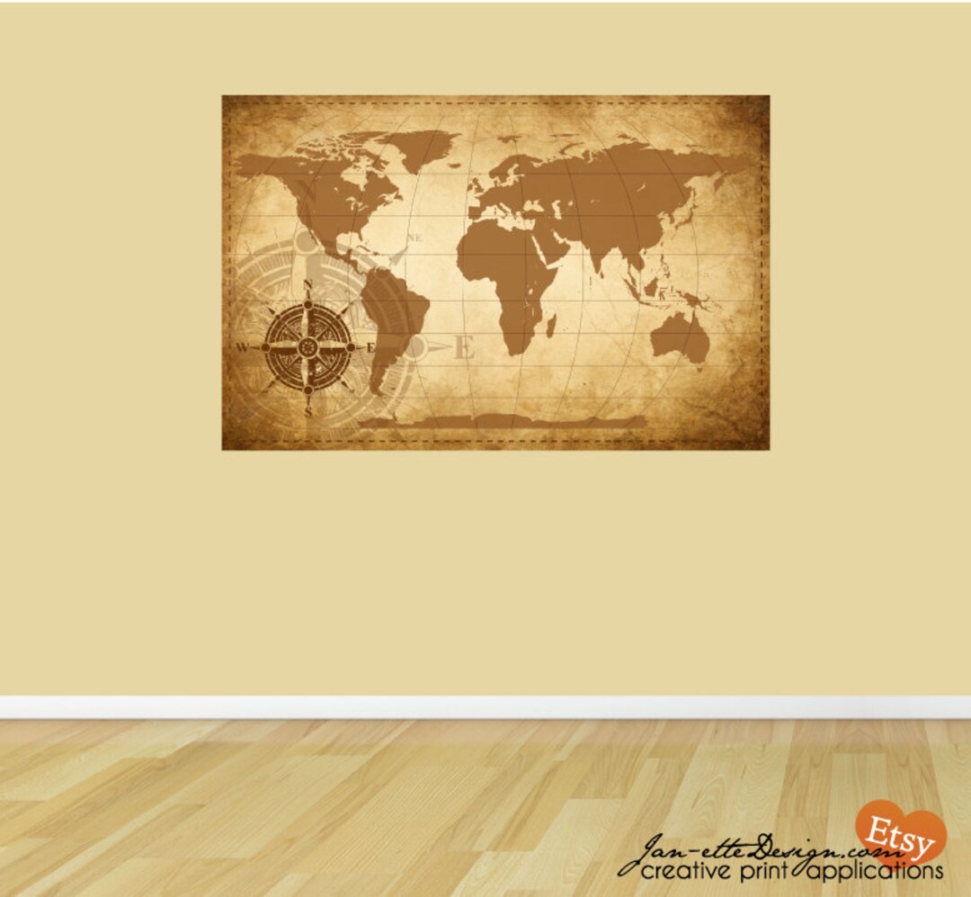 Map Wall Decal,rustic Map Fabric Wall Decal,removable and ...
