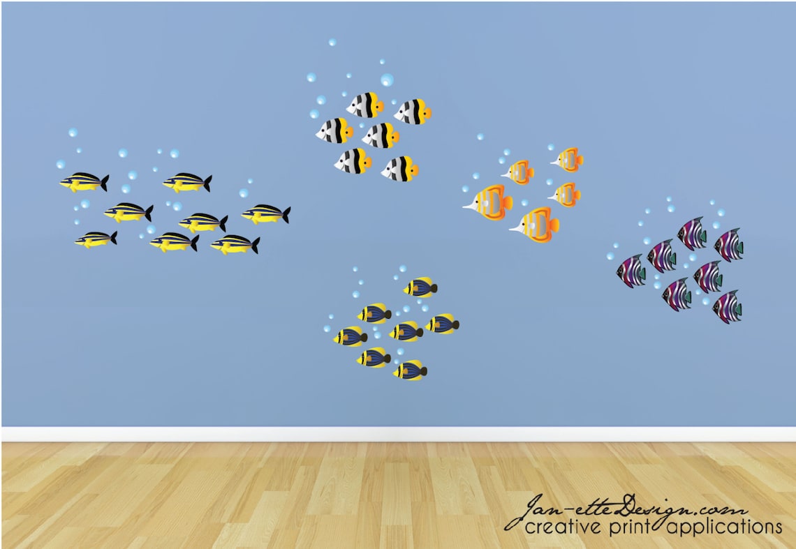 Kids Fish Wall Decals, Schools of Fish Removable and Reusable Wall ...
