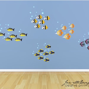 Kids Fish Wall Decals, Schools of Fish Removable and Reusable Wall ...