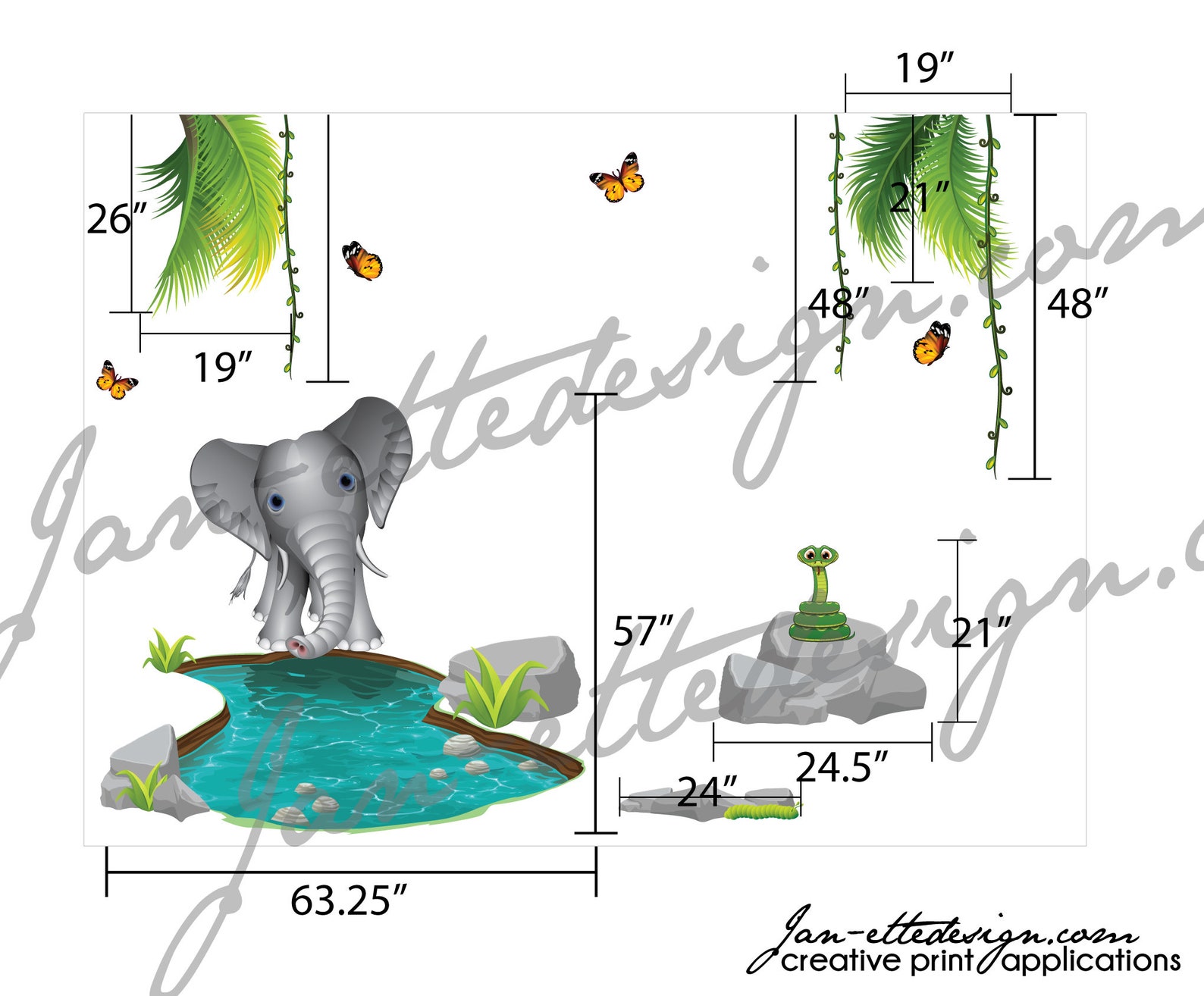 Jungle Decor Large Jungle Wall Decals Elephant at the - Etsy