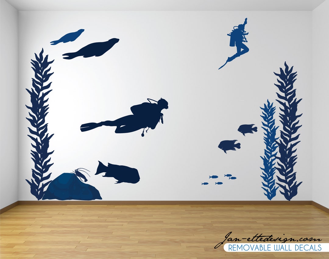 Large Ocean Decals,scuba Divers Decals, Ocean Wall Art, Removable ...