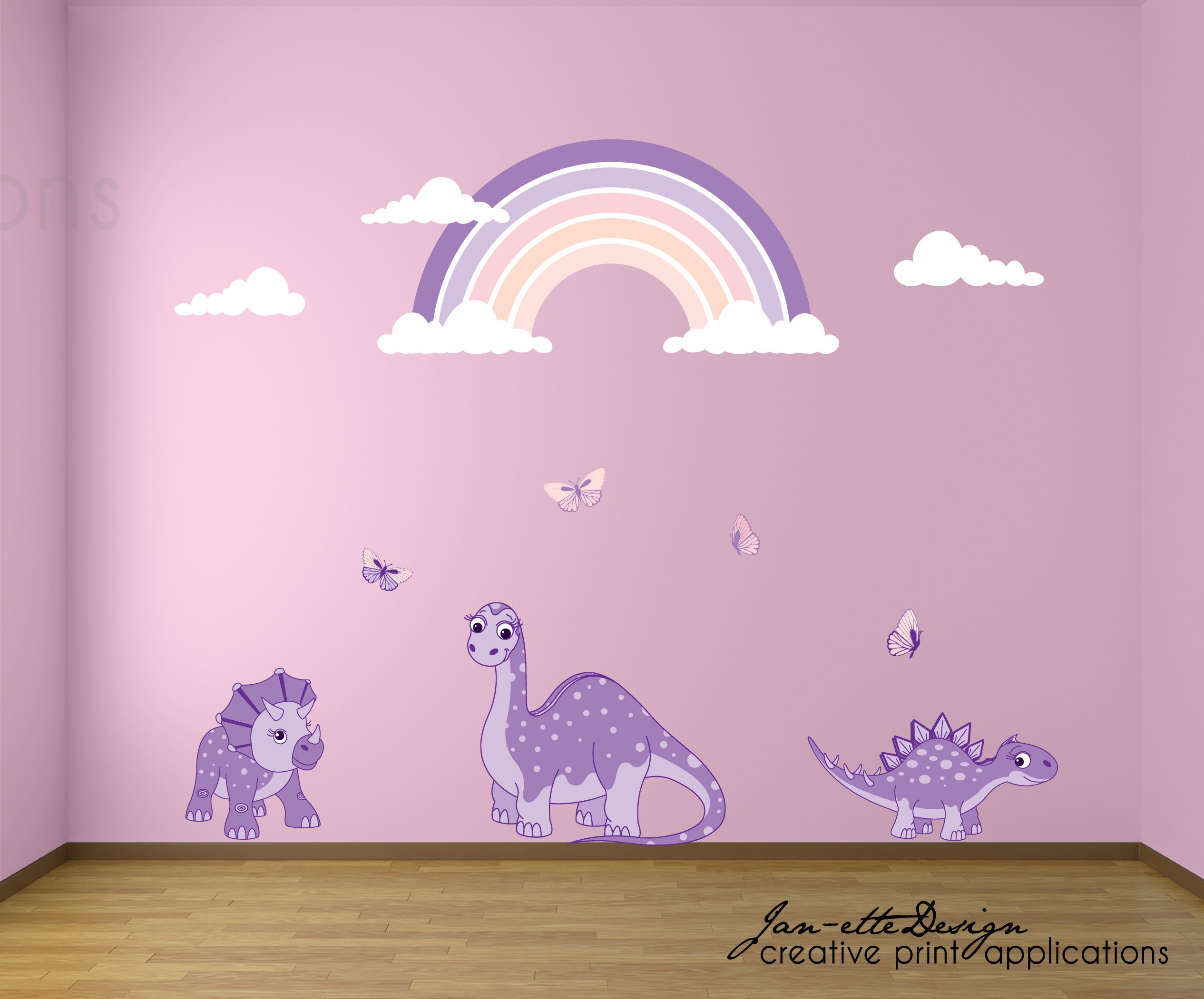 Pink Rainbow and Dinosaur Fabric Wall Decals Removable and | Etsy