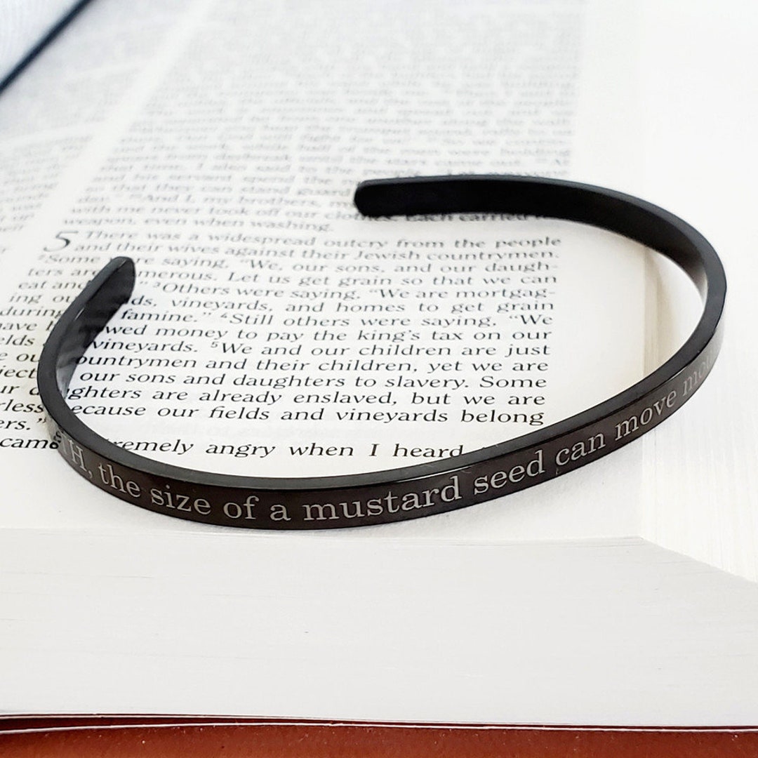 Mustard Seed Faith Mantra Cuff, Dainty 4mm Cuff Matthew 17:20 Bible ...