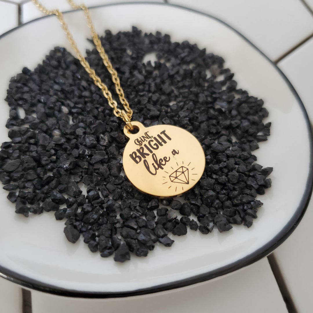 Inspirational Gift, Shine Bright Like a Diamond Quote, Gold Charm ...