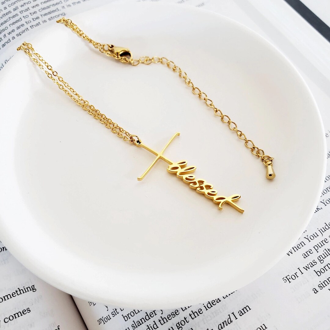 Blessed Inspirational Gold Cross Necklace Christian Jewelry - Etsy